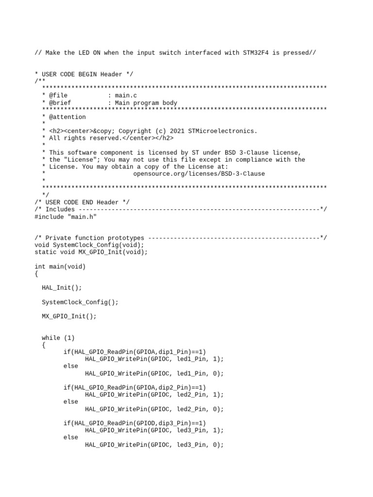 Make The LED ON When The Input Switch Interfaced With STM32F4 Is Pressed | PDF | Computer ...