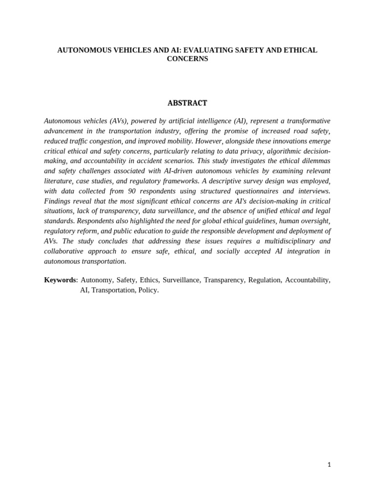 Autonomous Vehicles and Ai - Evaluating Safety and Ethical Concerns ...