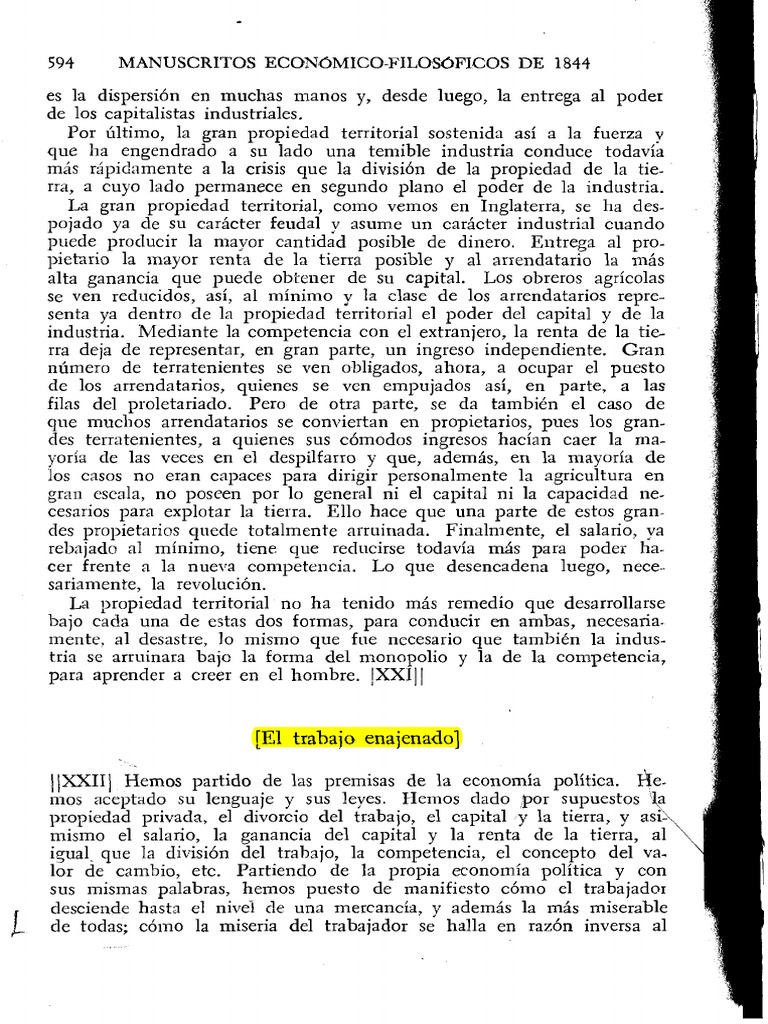 EL TRABAJO ENAJENADO (Extracto de Karl Marx - Escritos de Juventud) | PDF | La teoría de la ...