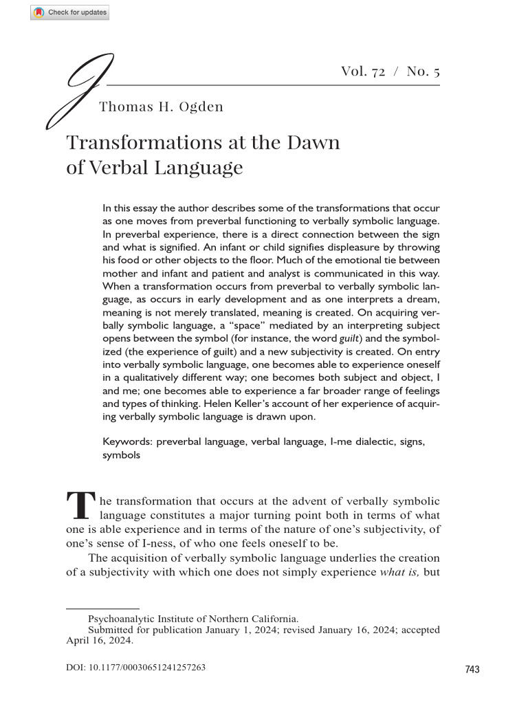 Ogden 2024 Transformations at The Dawn of Verbal Language | PDF ...