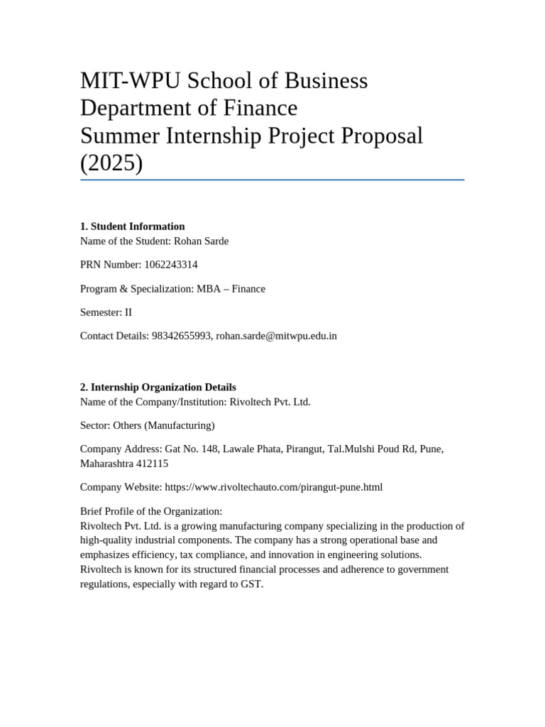 Rohan Sarde SIP Project Proposal Official Format | PDF