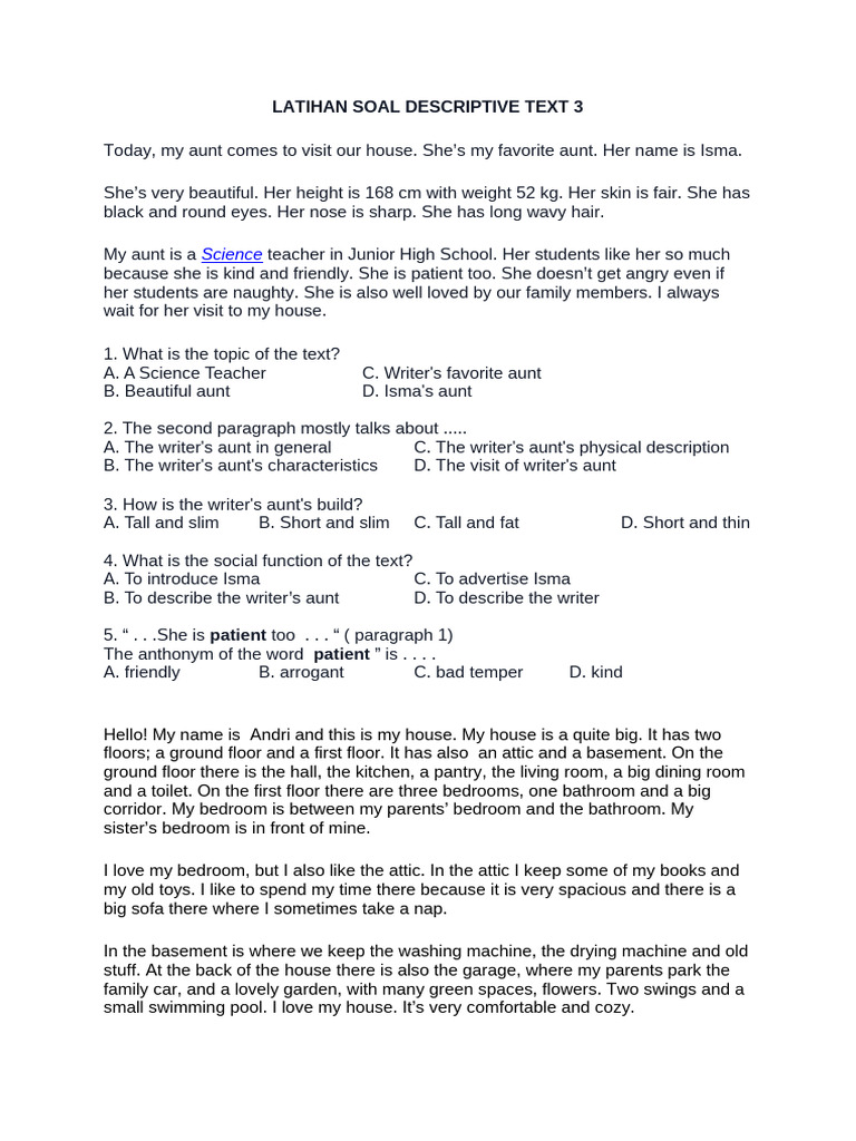 Latihan Soal Descriptive Text 3 | PDF | Room | Home