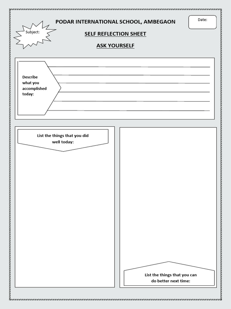 Self Reflection Sheet for Students | PDF