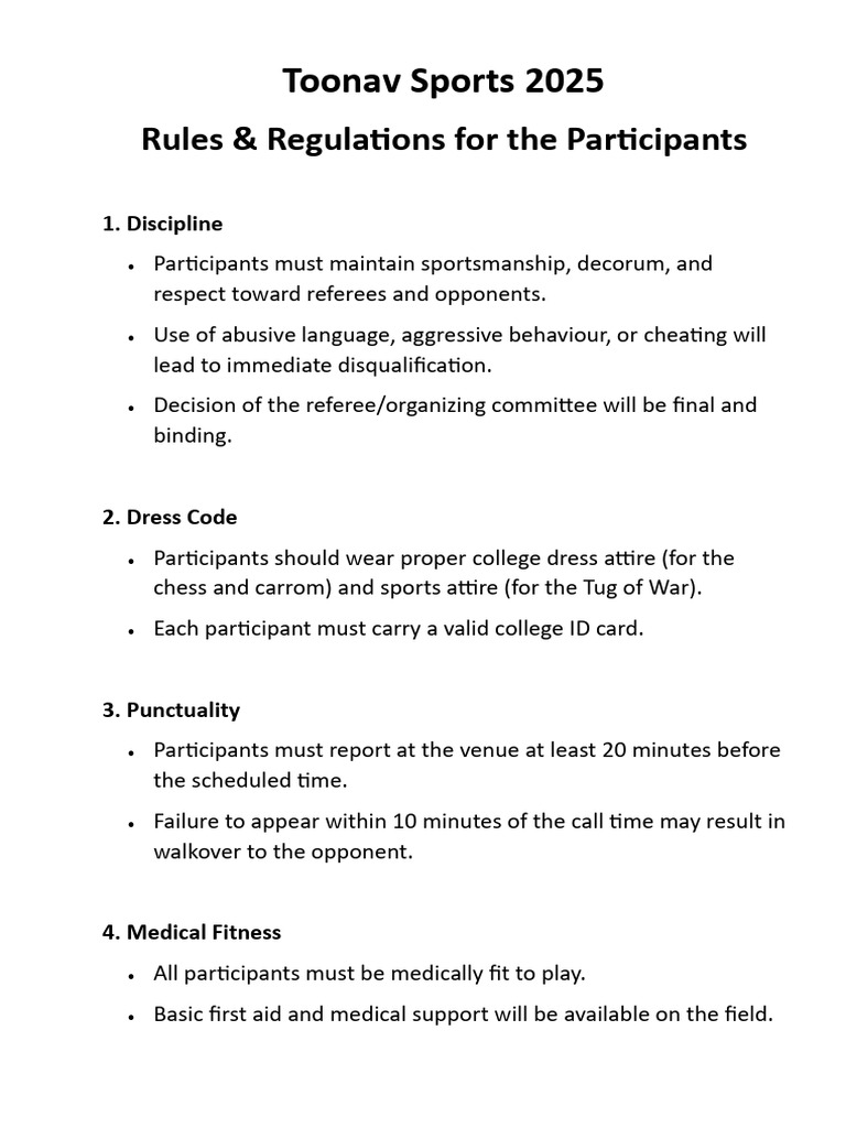 Toonav Sports 2025 Rules & Regulations | PDF