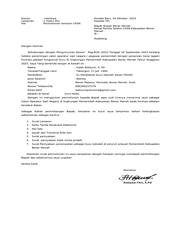 Surat Lamaran p3k | PDF