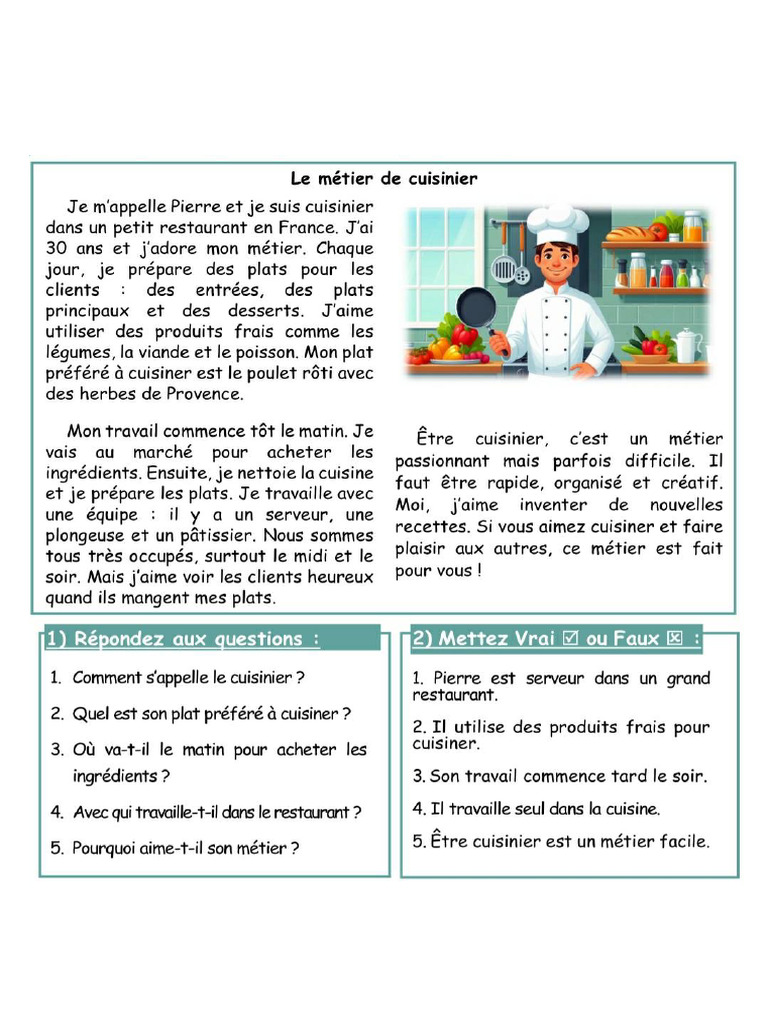 Le Métier de Cuisinier | PDF