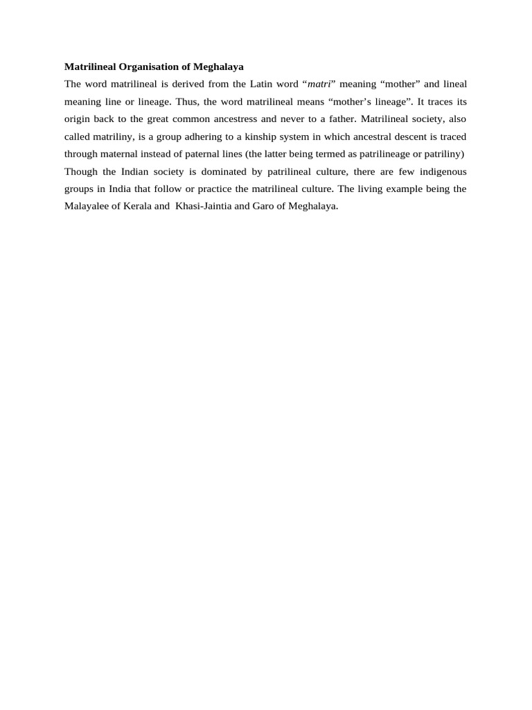 Matrilineal Systems in Meghalaya | PDF | Kinship And Descent | Social ...