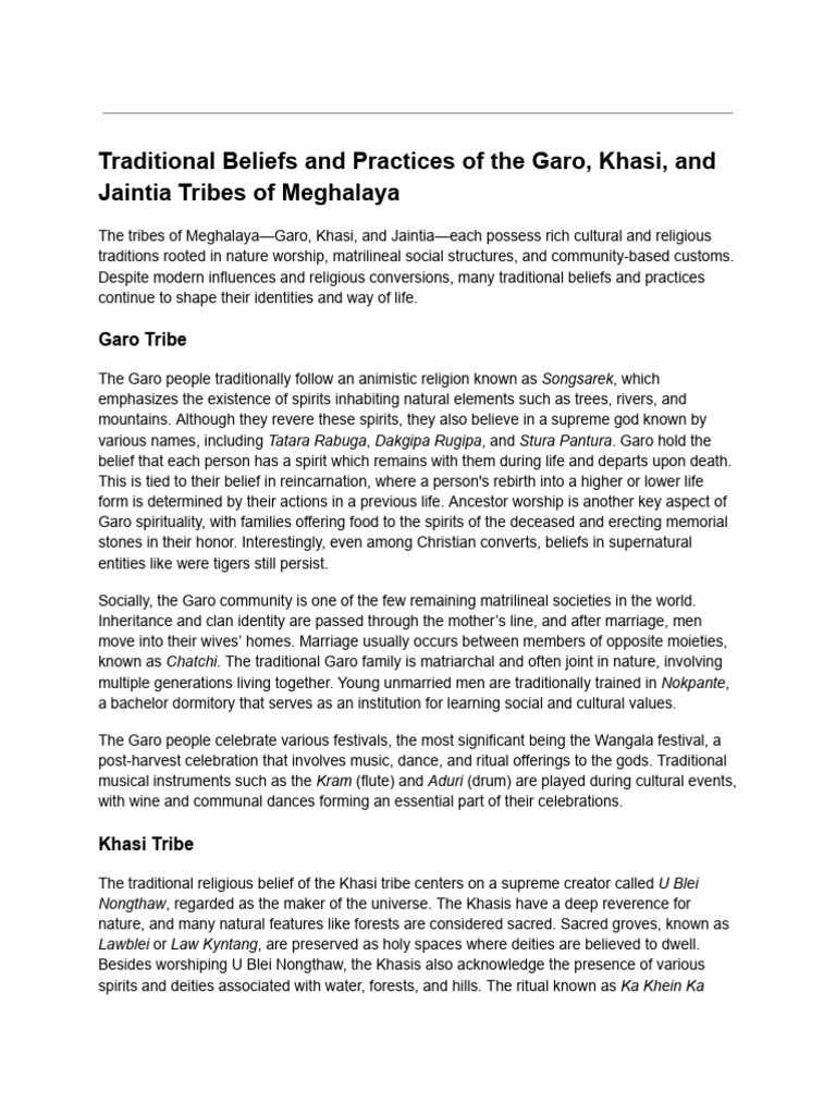 Traditional Beliefs of Garo, Khasi, Jaintia | PDF | Religious Faiths