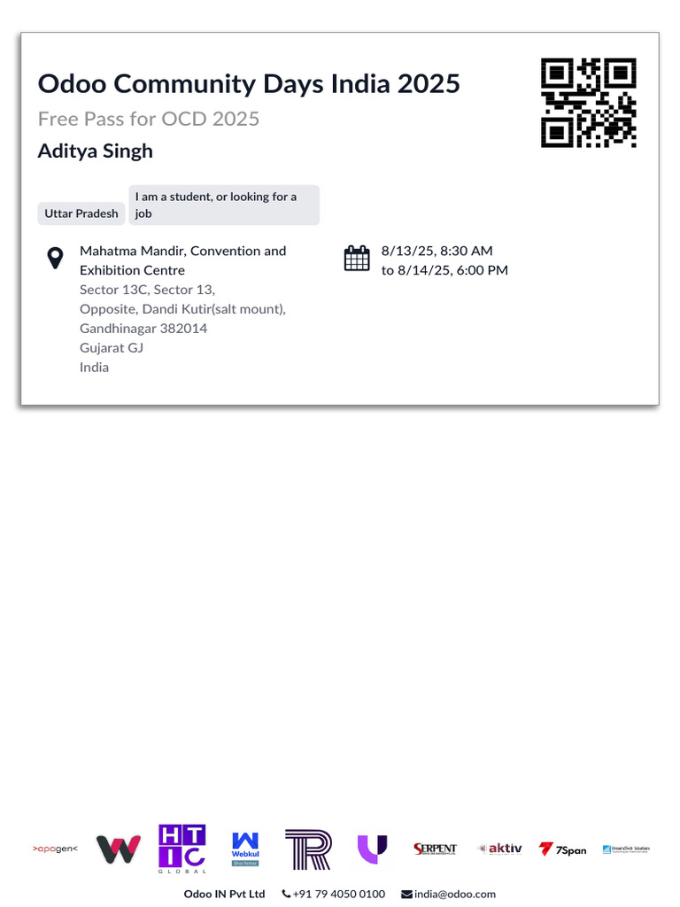 Tickets - Odoo Community Days India 2025 (13!08!2025 08-30-00) - Aditya ...