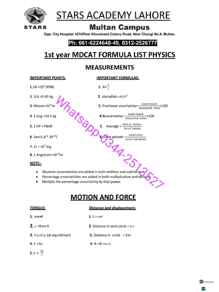 STARS Formulas Physics | PDF