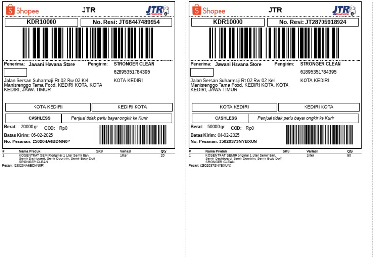 Contoh Resi JNE Trucking | PDF
