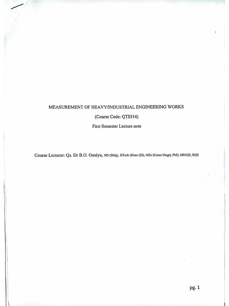 QTS 514 Heavy Engineering Measurements | PDF