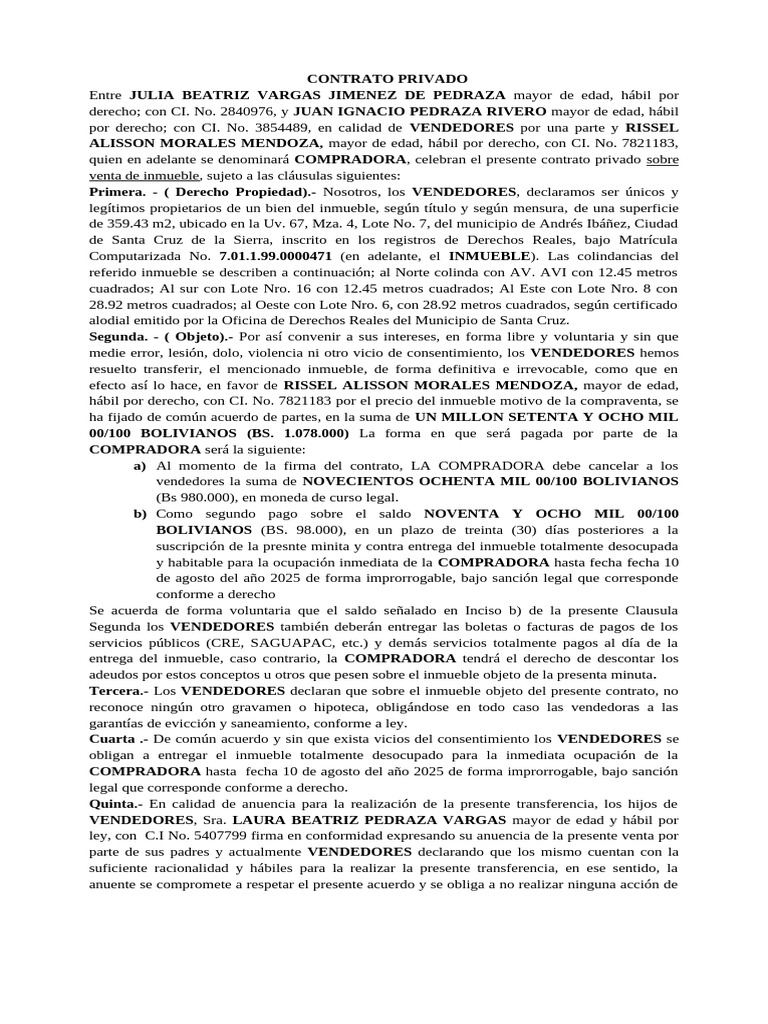 Minuta Privada - Casa Rissel 2 de Agosto | PDF