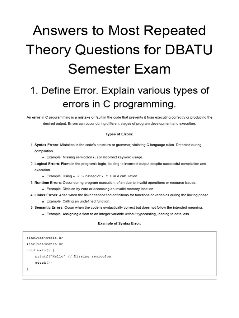C Programming Theory Answers | PDF | Parameter (Computer Programming) | Pointer (Computer ...