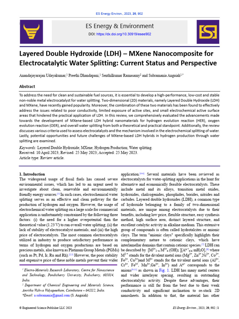LDH-MXene Nanocomposite for Water Splitting | PDF | Catalysis ...