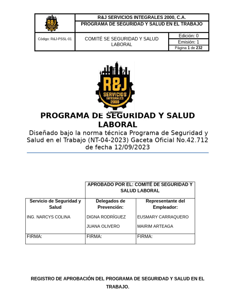 PSSL R&J 2024 NT-2025 | PDF | Seguridad y salud ocupacional | Valores