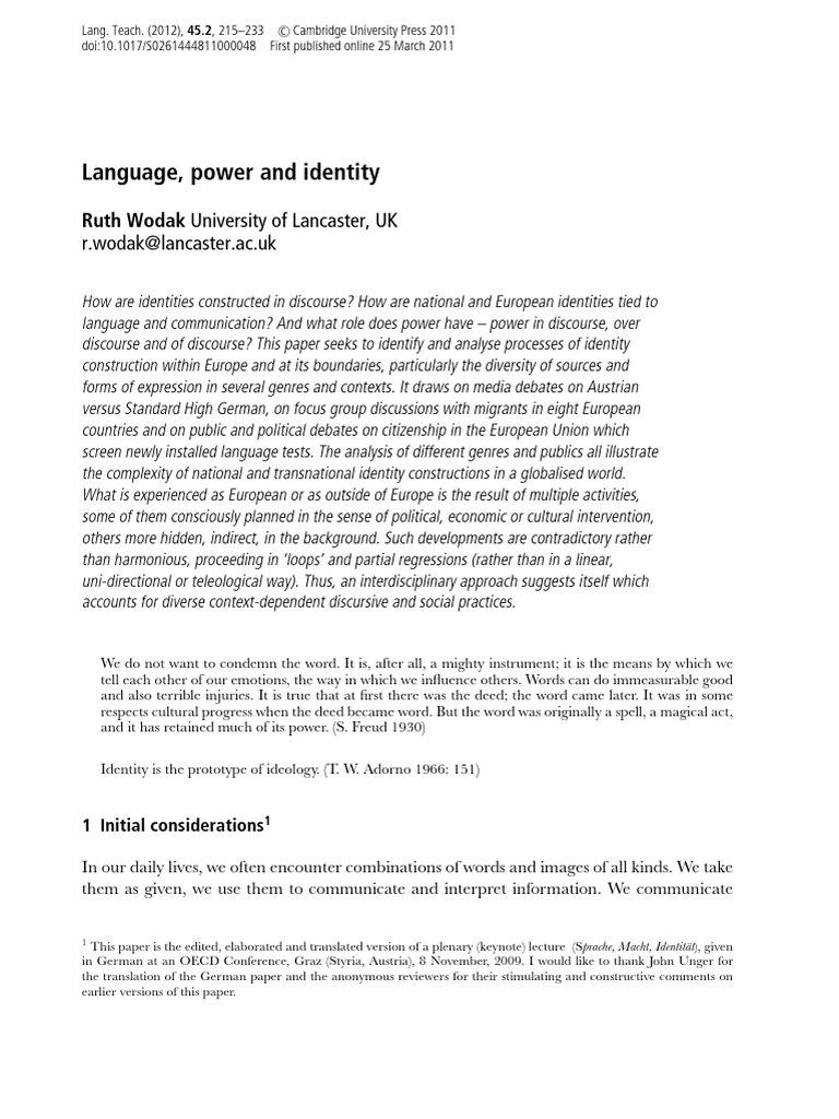Language, Power, and Identity in Europe | PDF | Multilingualism ...