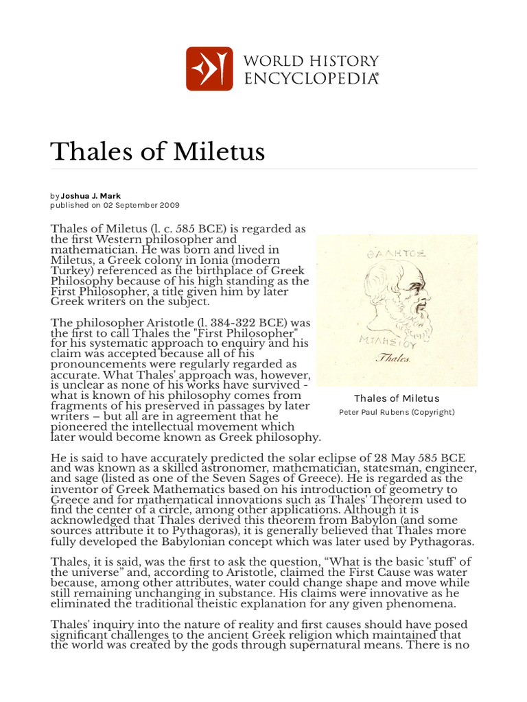 Thales of Miletus - World History Encyclopedia | PDF | Zeus