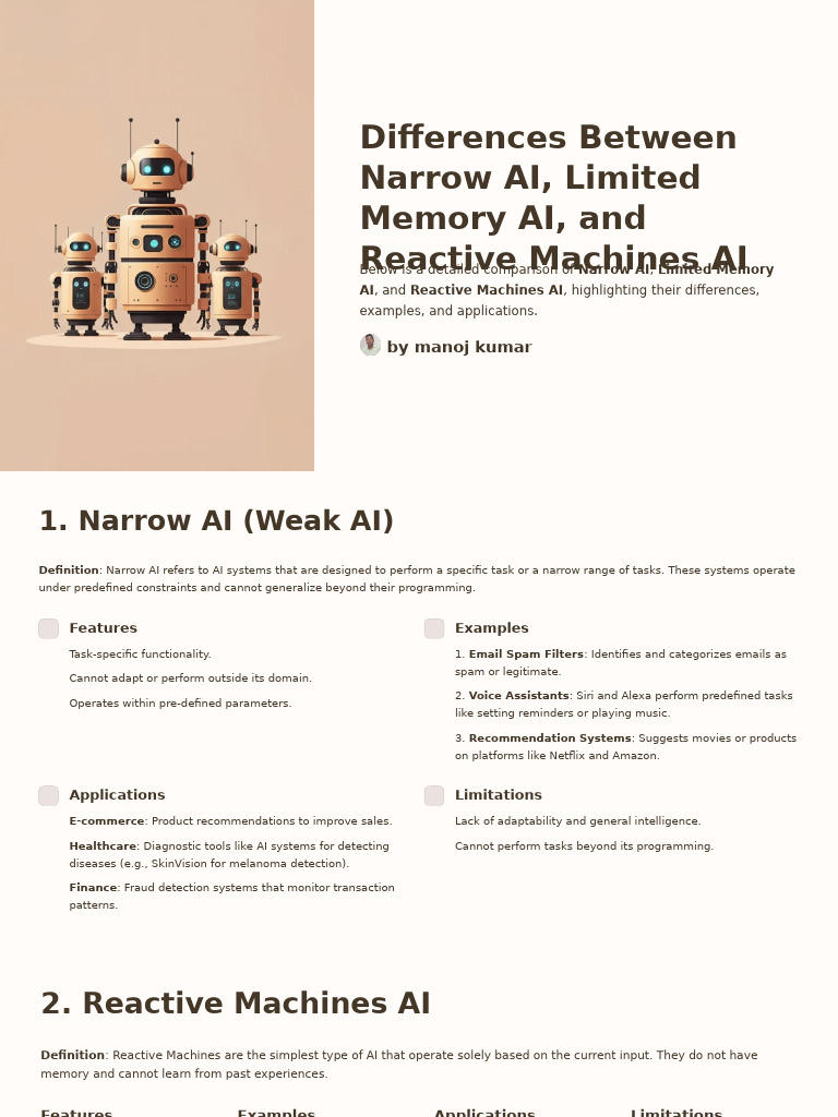 Differences Between Narrow AI Limited Memory AI and Reactive Machines ...