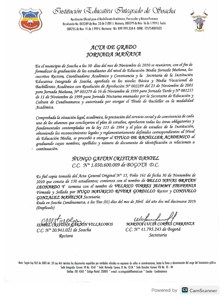 Acta de Grado Daniel Ñungo | PDF