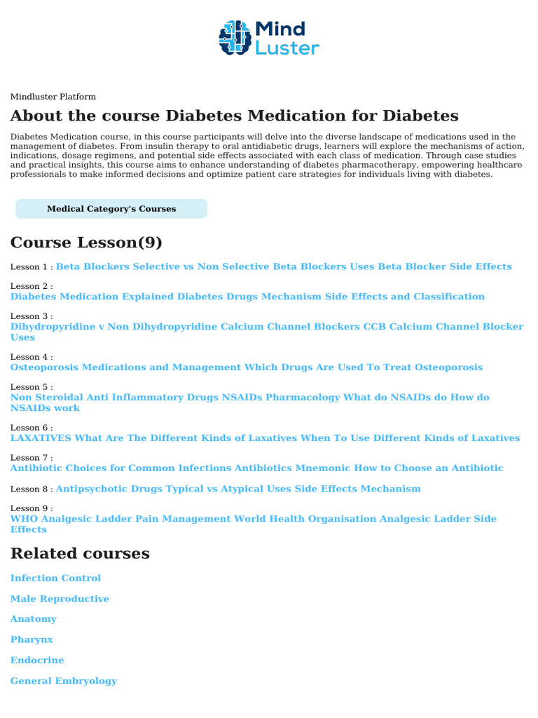 Diabetes Medication For Diabetes Course Content | PDF