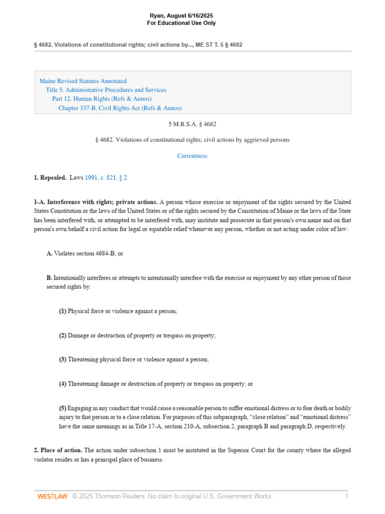 4682 Violations of constitutional rights civil actions by aggrieved ...