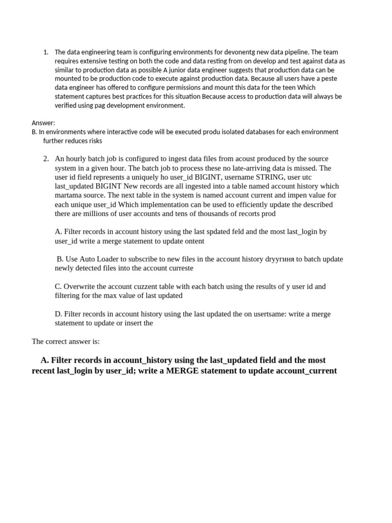 The Data Engineering Team Is Configuring Environments For Devonentg New Data Pipeline | PDF ...