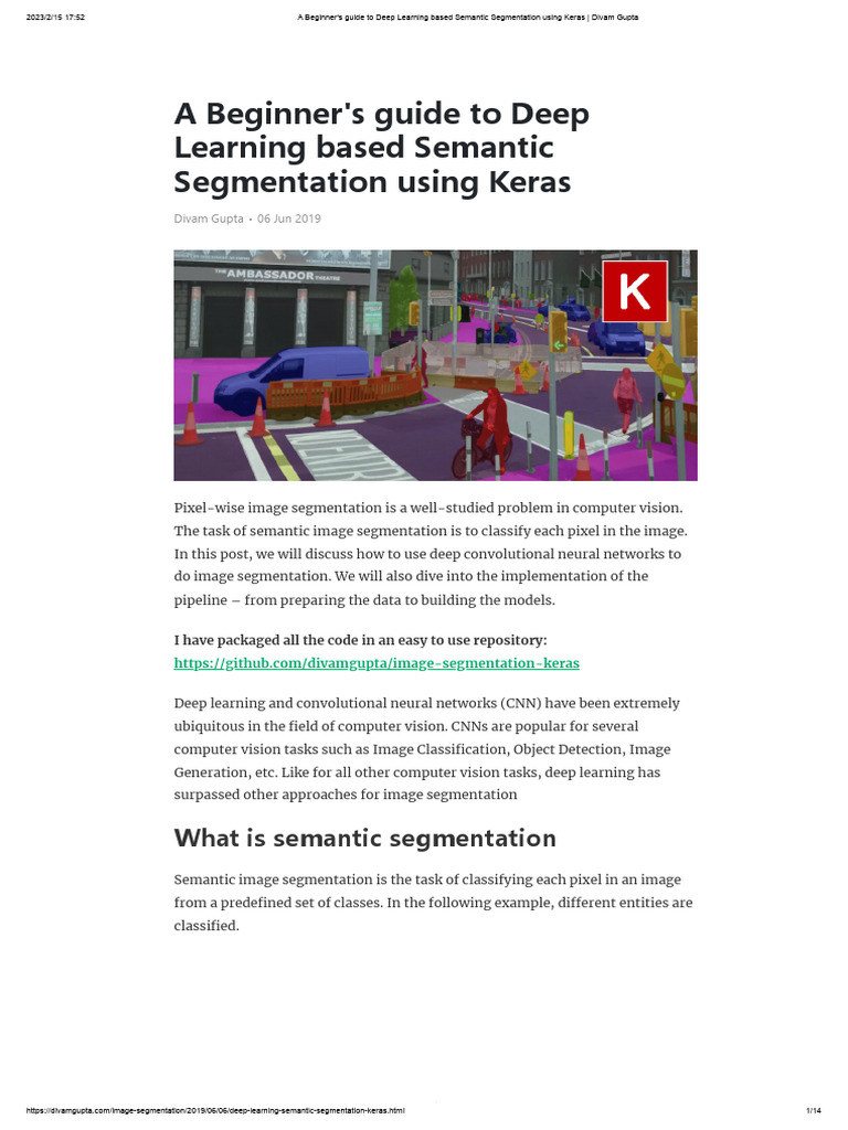 A Beginner's Guide To Deep Learning Based Semantic Segmentation Using Keras - Divam Gupta | PDF ...