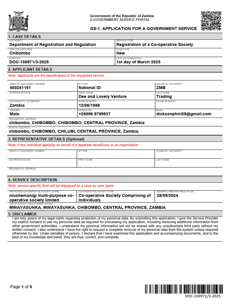 Co-operative Society Registration Form | PDF | Cooperative | Identity ...