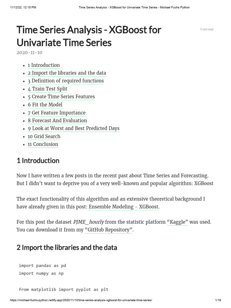 Time Series Analysis - XGBoost For Univariate Time Series - Michael Fuchs Python | PDF | Time ...