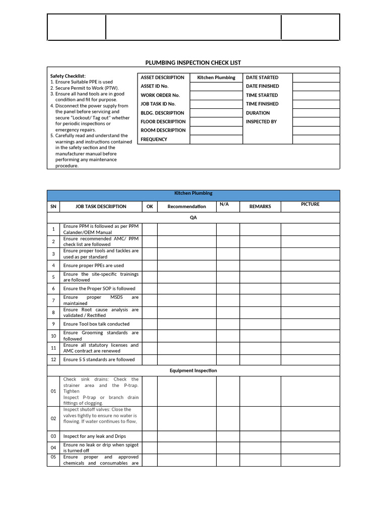 Inspection Checklist Kitchen | PDF