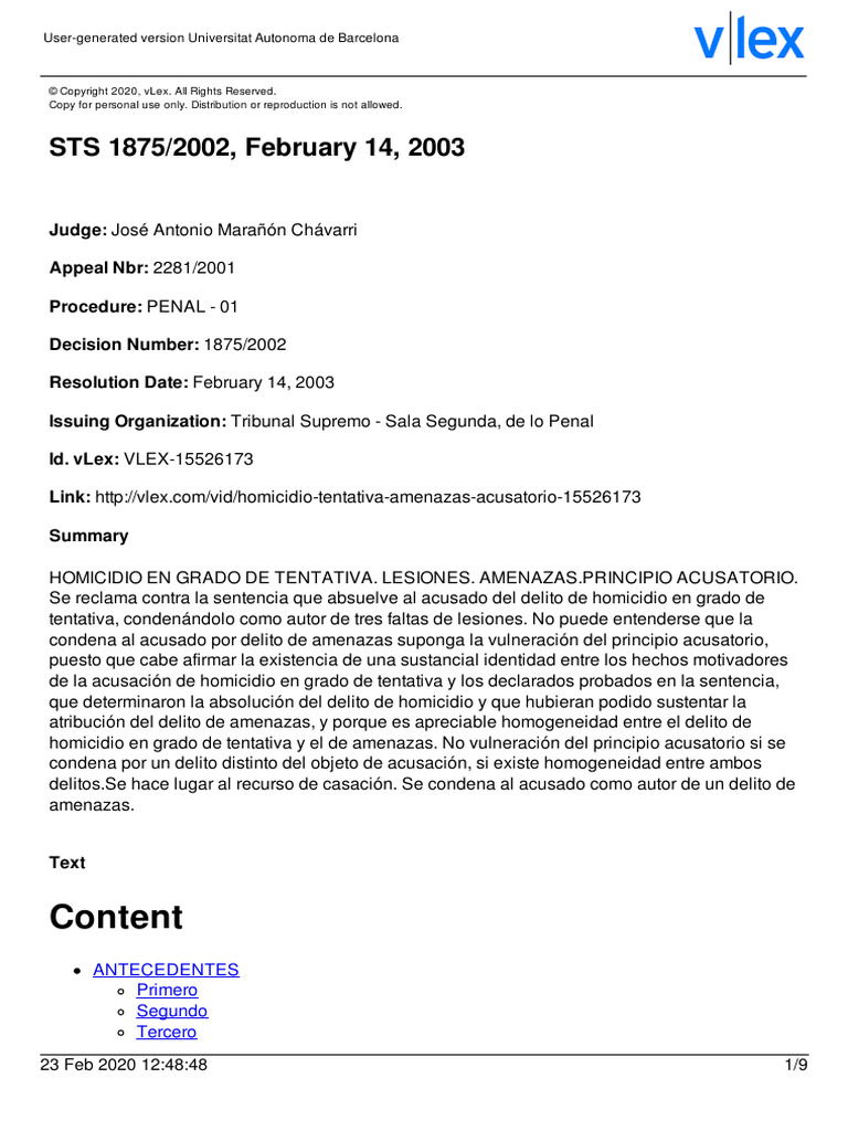 STS 18752002, February 14, 2003 | PDF | Homicidio | Fiscal