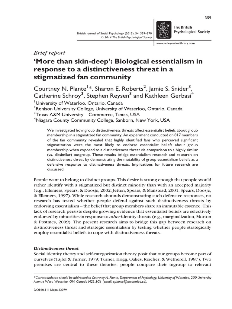 British J Social Psychol - 2014 - Plante - More Than Skin Deep ...