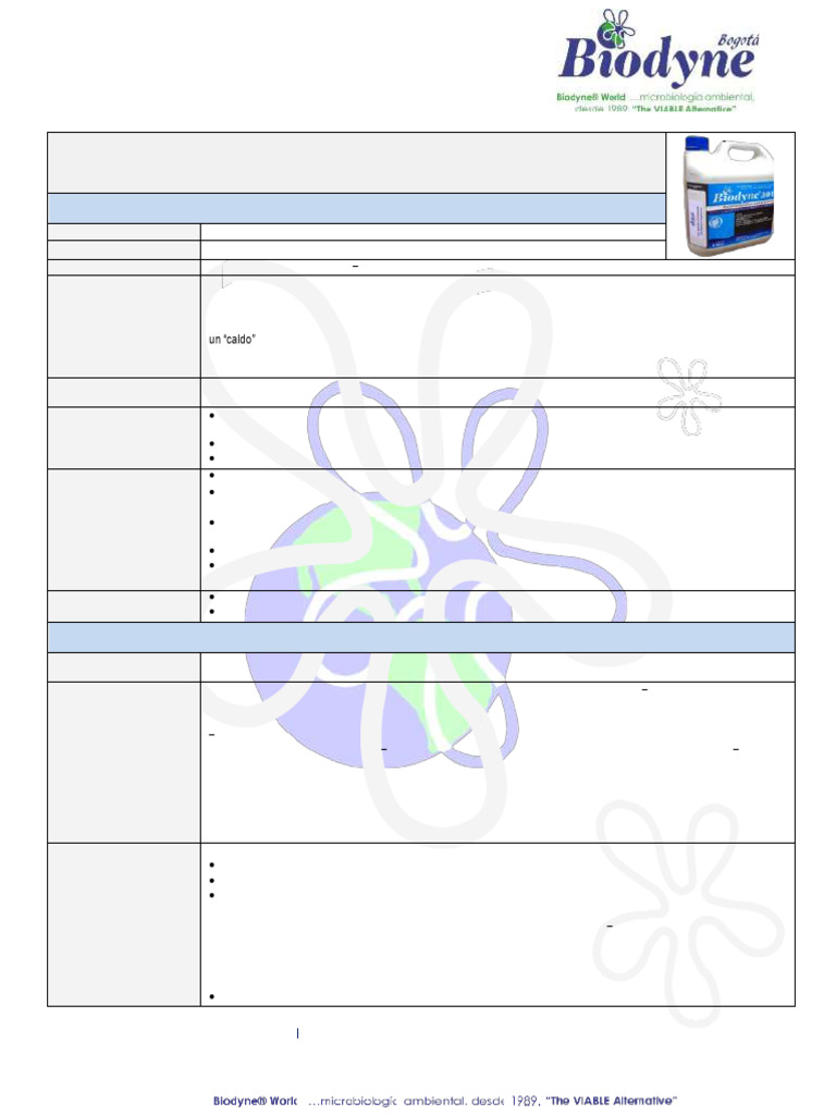 Ficha Tecnica Biodyne 301 | PDF | Agua | Aguas residuales
