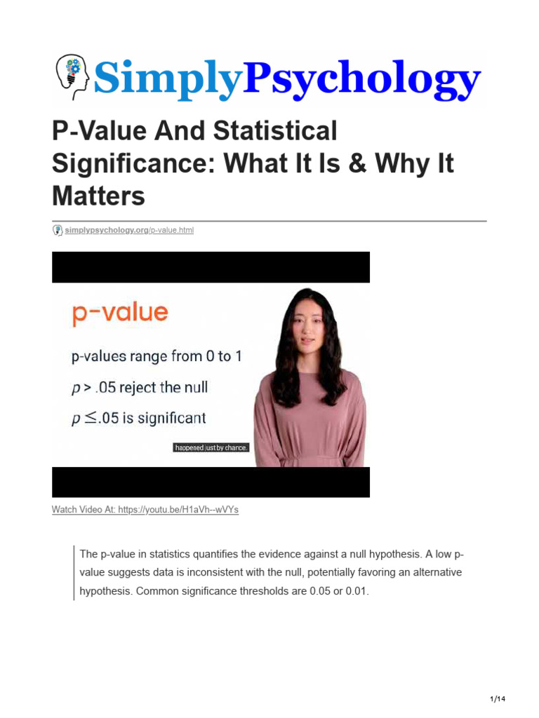 P-Value and Statistical Significance What It Is Amp Why It Matters | PDF | P Value | Statistical ...