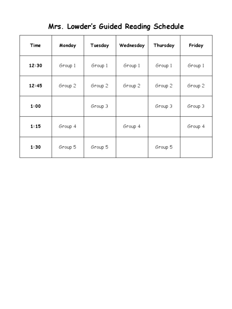 Mrs. Lowder's Weekly Reading Groups Schedule | PDF