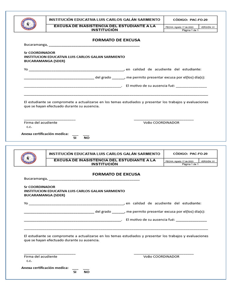 Formato Excusa - PDF | PDF