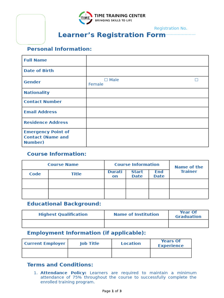Learner Registration Form Template | PDF | Justice | Crime & Violence