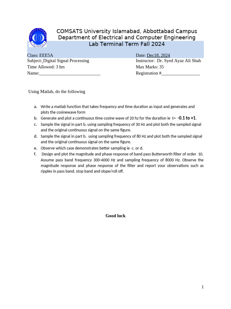 COMSATS University Islamabad | PDF