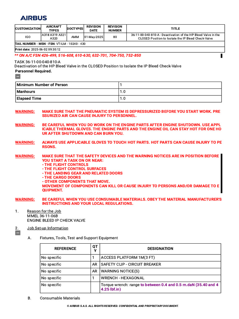 HP Bleed Valve Deactivation Procedure | PDF | Aviation | Airbus