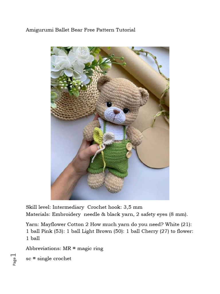Amigurumi Ballet Bear Pattern Guide | PDF | Crochet | Figured Fabrics