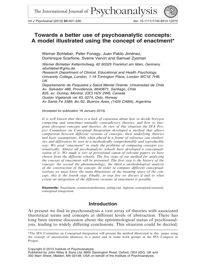 Werner Bohleber - Towards A Better Use of Psychoanalytic Concepts A ...