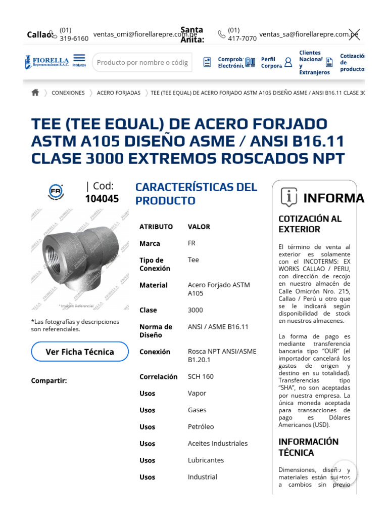 Tee (Tee Equal) de Acero Forjado Astm A105 Diseño Asme - Ansi b16.11 ...
