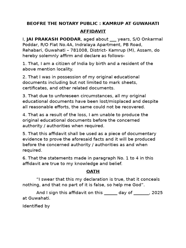 Affidavit - Jai Prakash Poddar | PDF