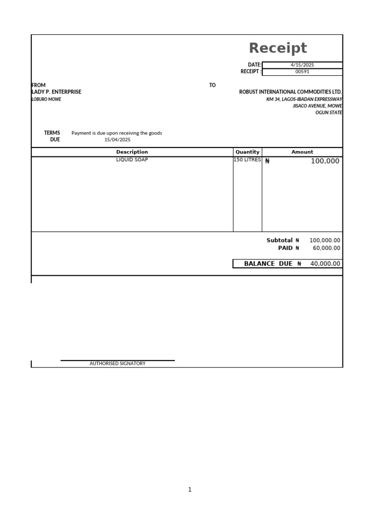 Liquid Soap Purchase Receipt 00591 | PDF