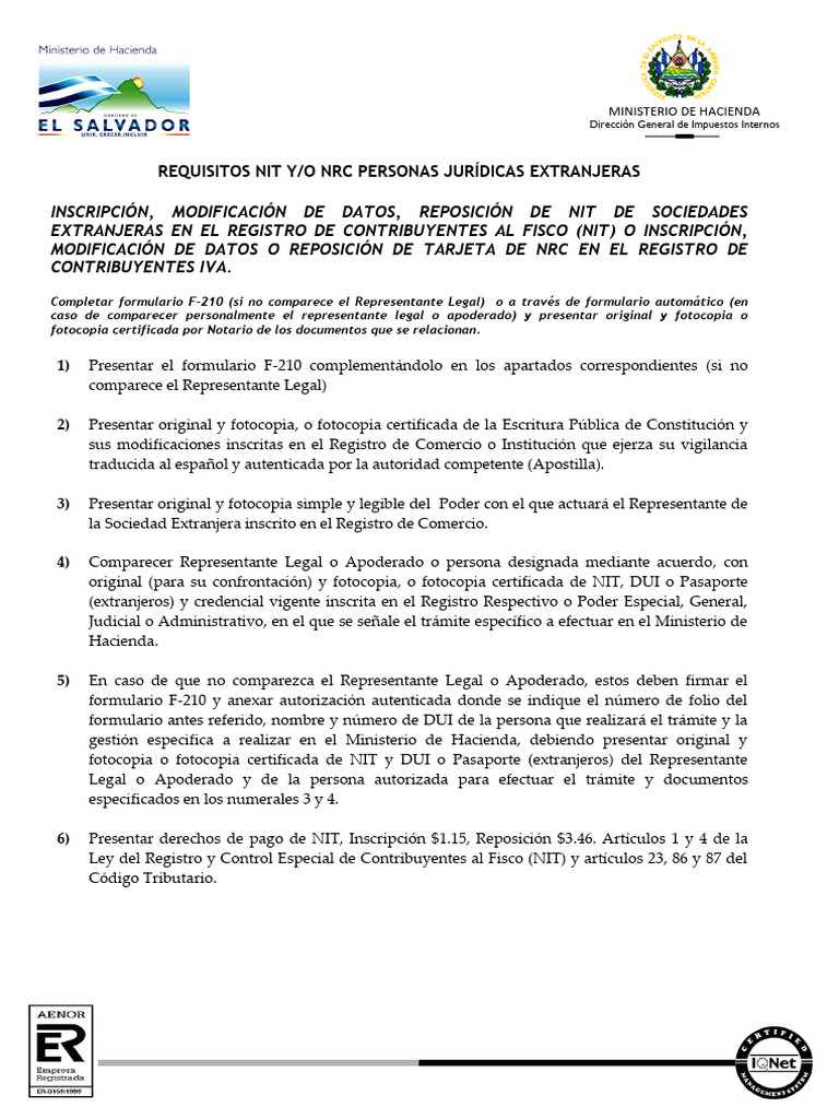 Requisitos para Personas Jurídicas Extranjeras para Solicitar El Nit y NRC Mos11 | PDF
