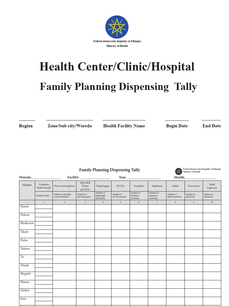 Ethiopia Family Planning Dispensing Tally | PDF