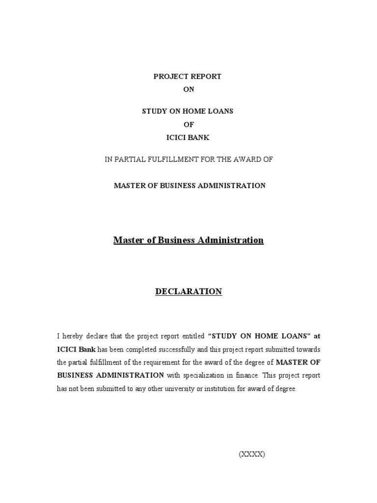 Mba Banking Project Report On Study On Home Loans of Icici Bank | PDF ...