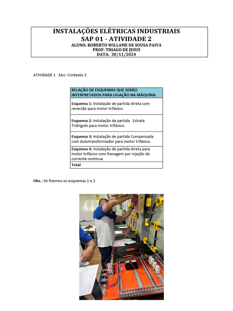 UC9 - SA1 - Atividade - 2 - Formulario - Pratica - ROBERTO PAIVA | PDF | Relé | Fusível (elétrico)