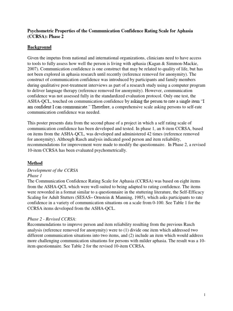 Communication Confidence Scale for Aphasia | PDF | Psychometrics | Aphasia